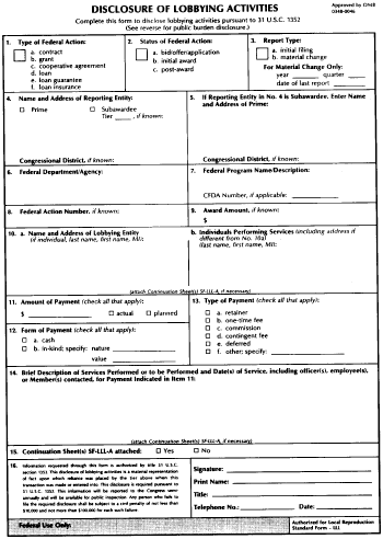 40 CFR Appendix B to Part 34 - Disclosure Form To Report Lobbying | CFR ...